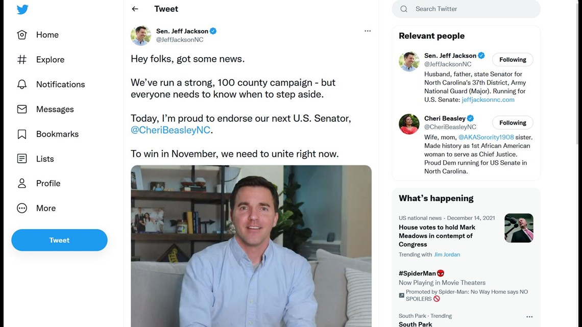 Senator Jeff Jackson drops out of NC Senate race | wfmynews2.com
