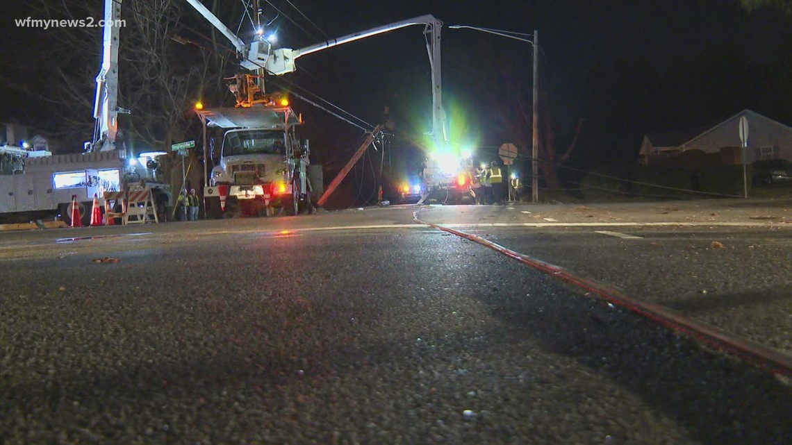 Power restored after High Point city truck pulls down power lines ...