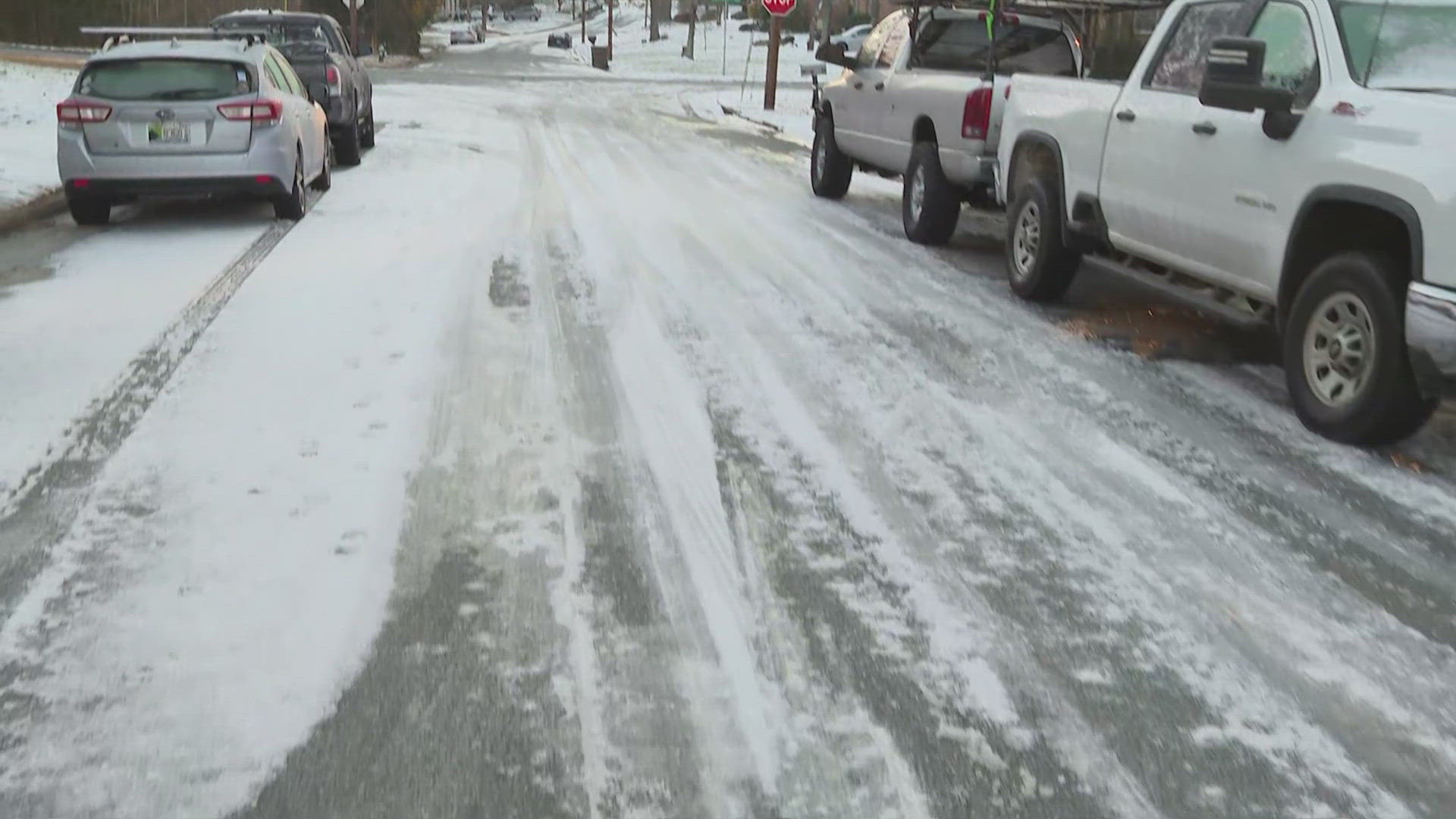 Icy, snowy secondary roads off Cone Blvd. after winter storm ...