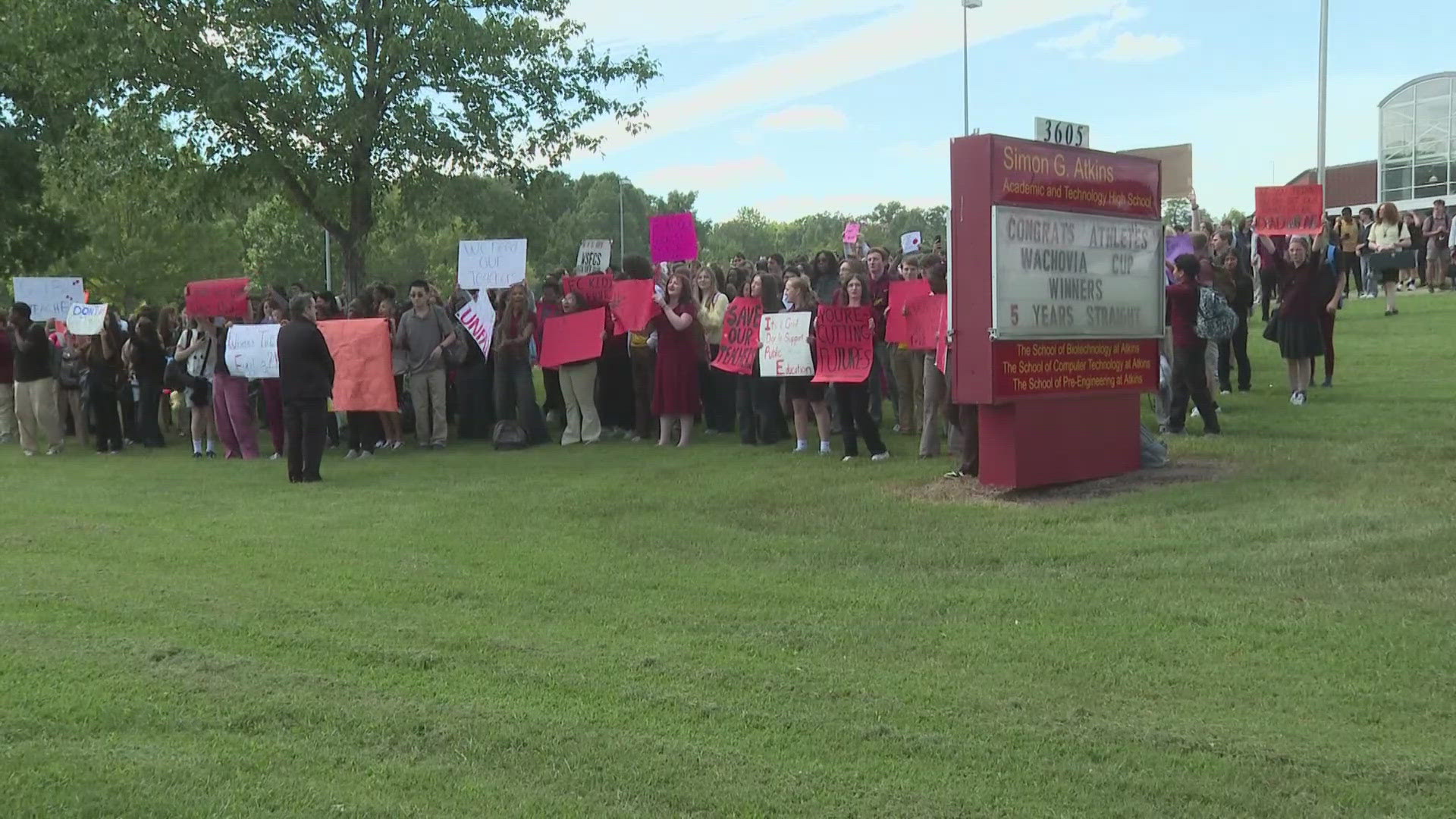More students walk out of class to protest WS/FCS job cuts | wfmynews2.com