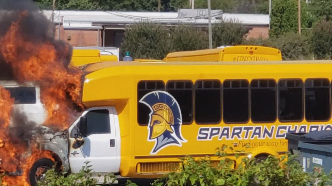 Fire consumes front end of UNCG mini-bus | wfmynews2.com