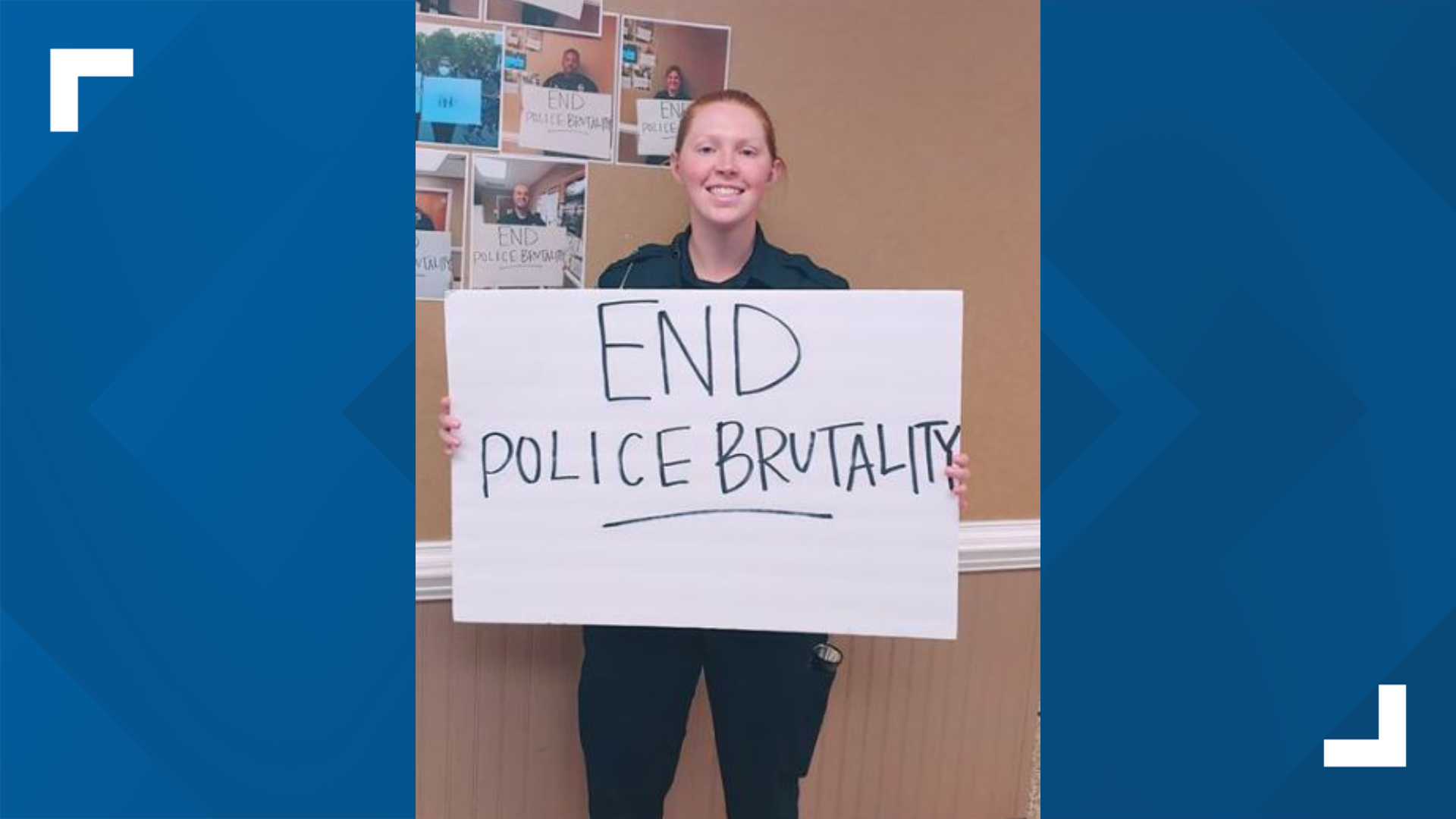 Burlington officers hold 'End Police Brutality' sign | wfmynews2.com