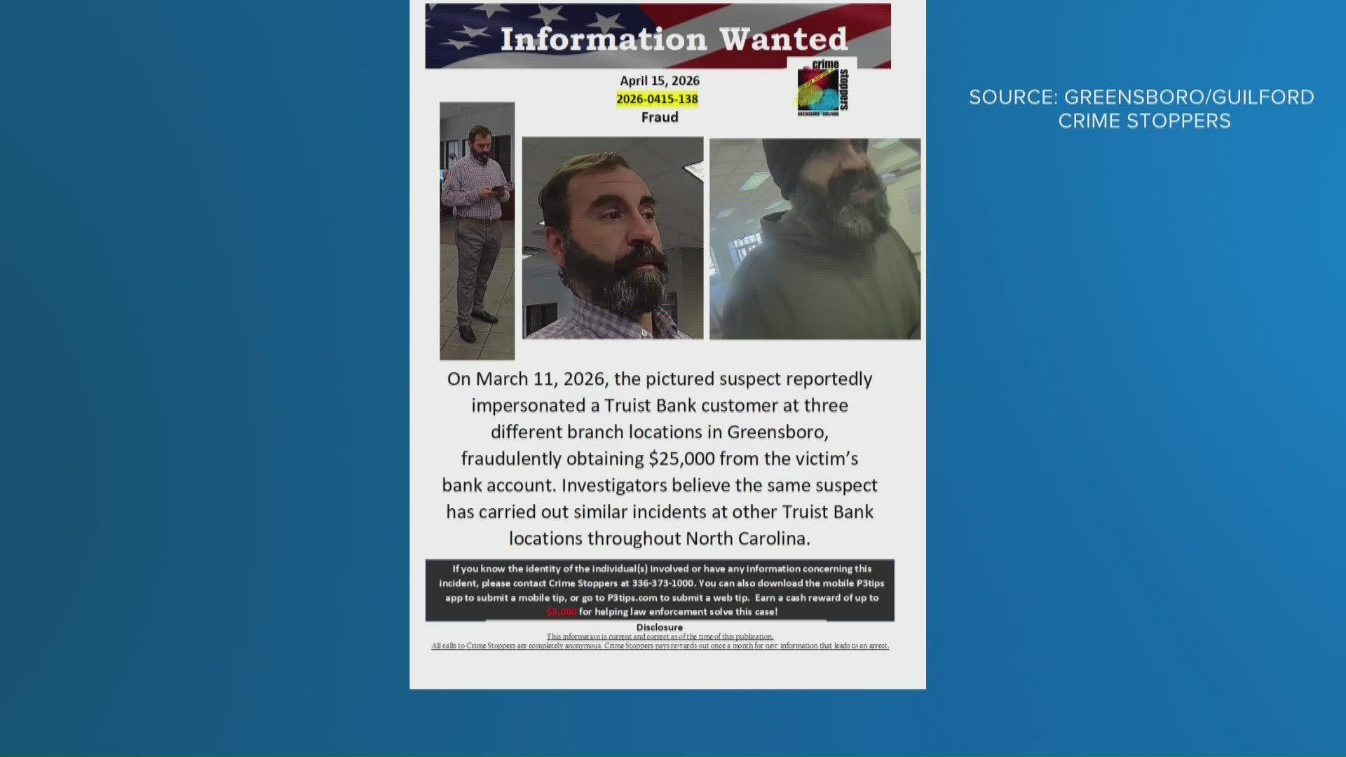 Suspect accused of impersonating Truist Bank customer, withdrawing ...