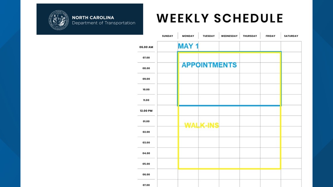NC DMV changing appointments and walk-in schedule as of May 1 ...