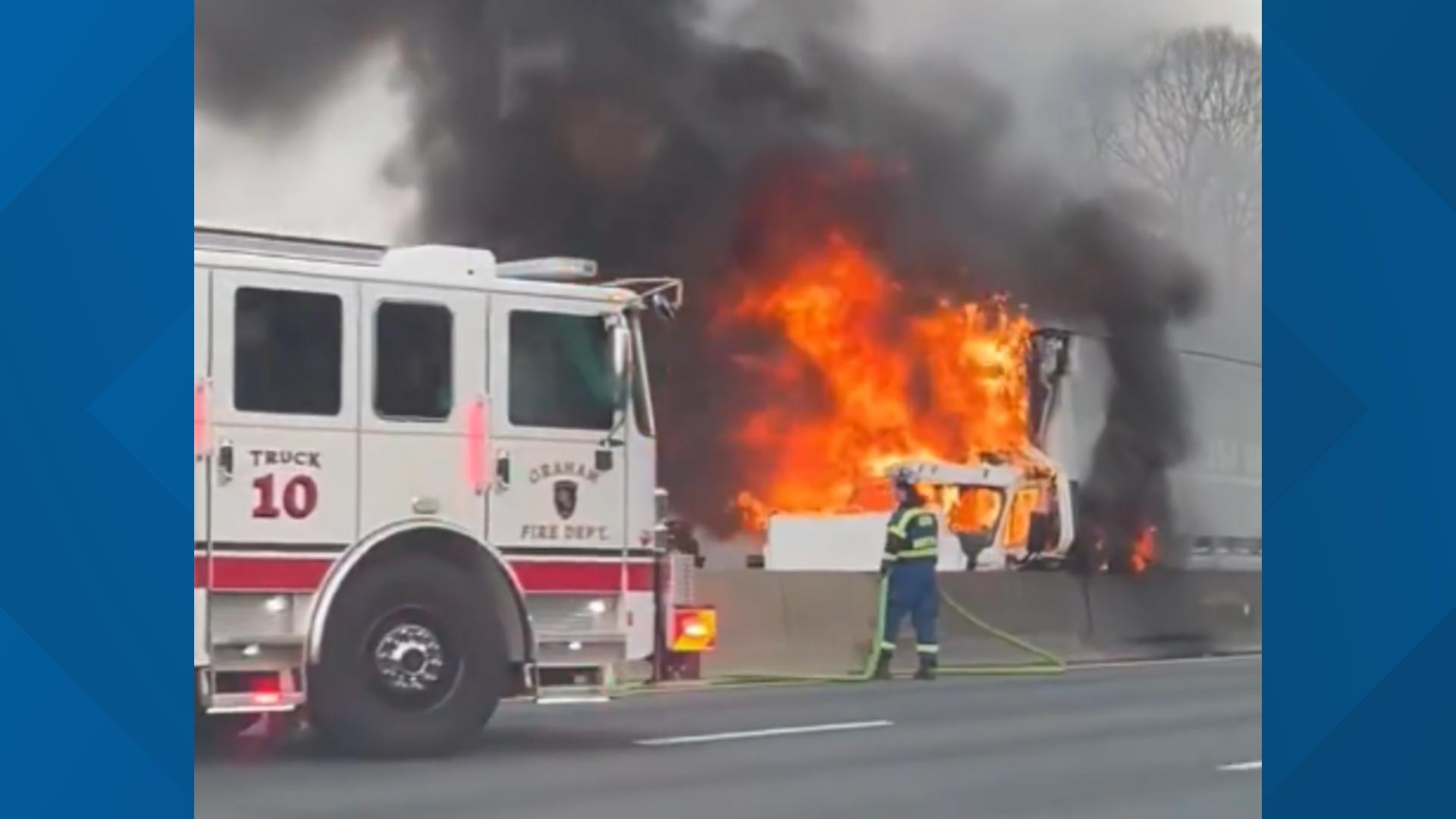 Tractor-trailer catches fire after crash on I-40/I-85 in Graham ...