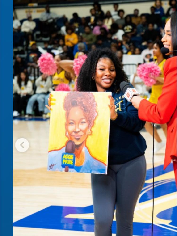 NC A&T artist captures ESPN’s Amina Smith in live painting | wfmynews2.com