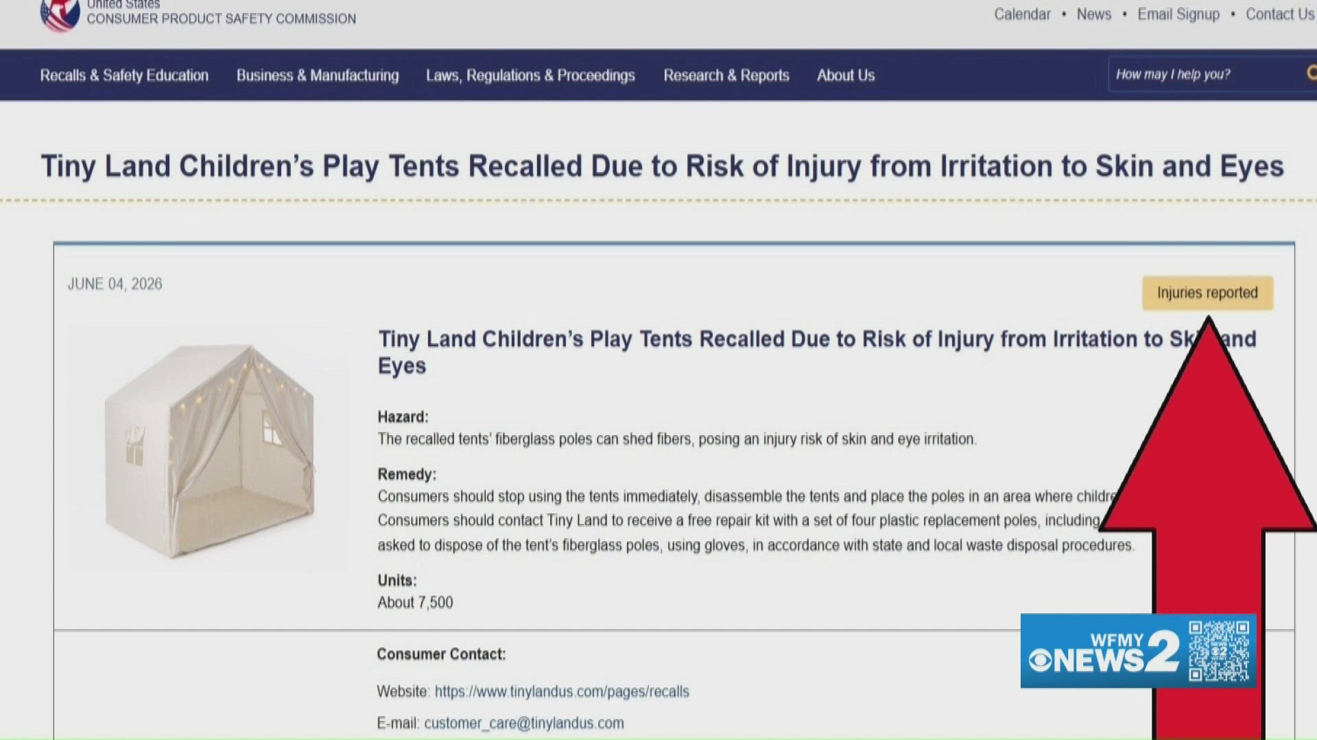 Tiny Land Tent Recall: Fiberglass on poles sheds and causes eye and ...
