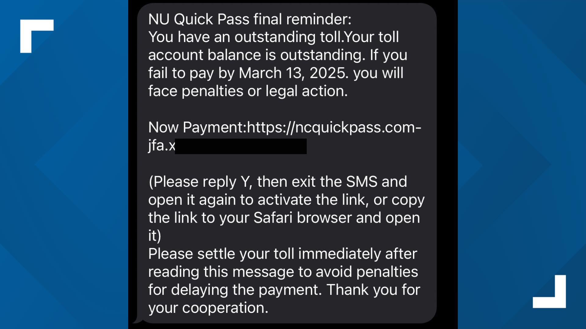 NC Quick Pass users warned of text scams by police | wfmynews2.com