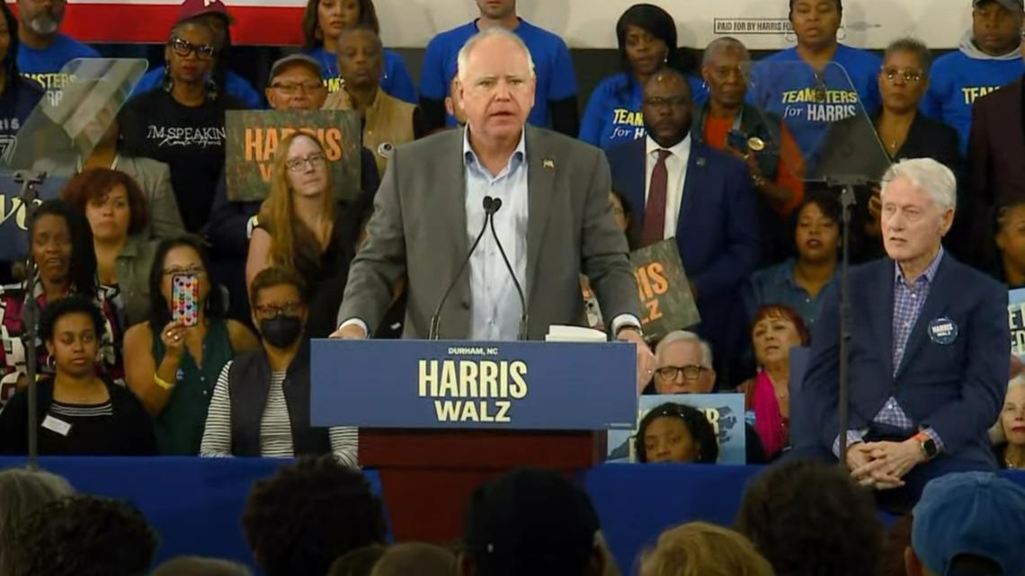 Here's what Walz, Clinton said at Durham campaign rally | wfmynews2.com
