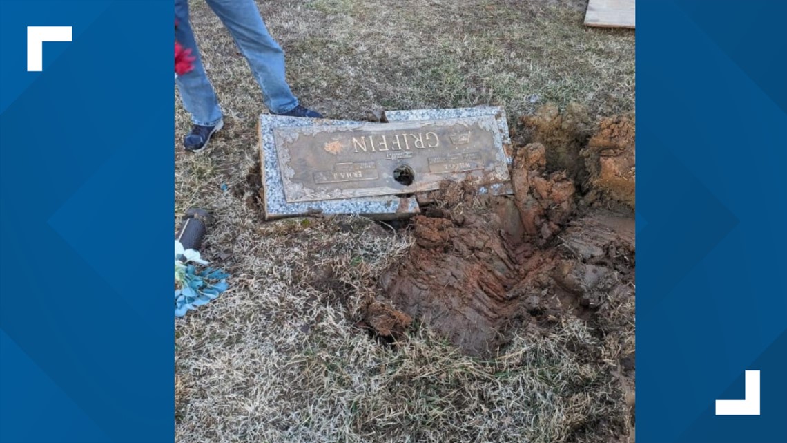 damaged grave stones at lakeview memorial park in Greensboro ...