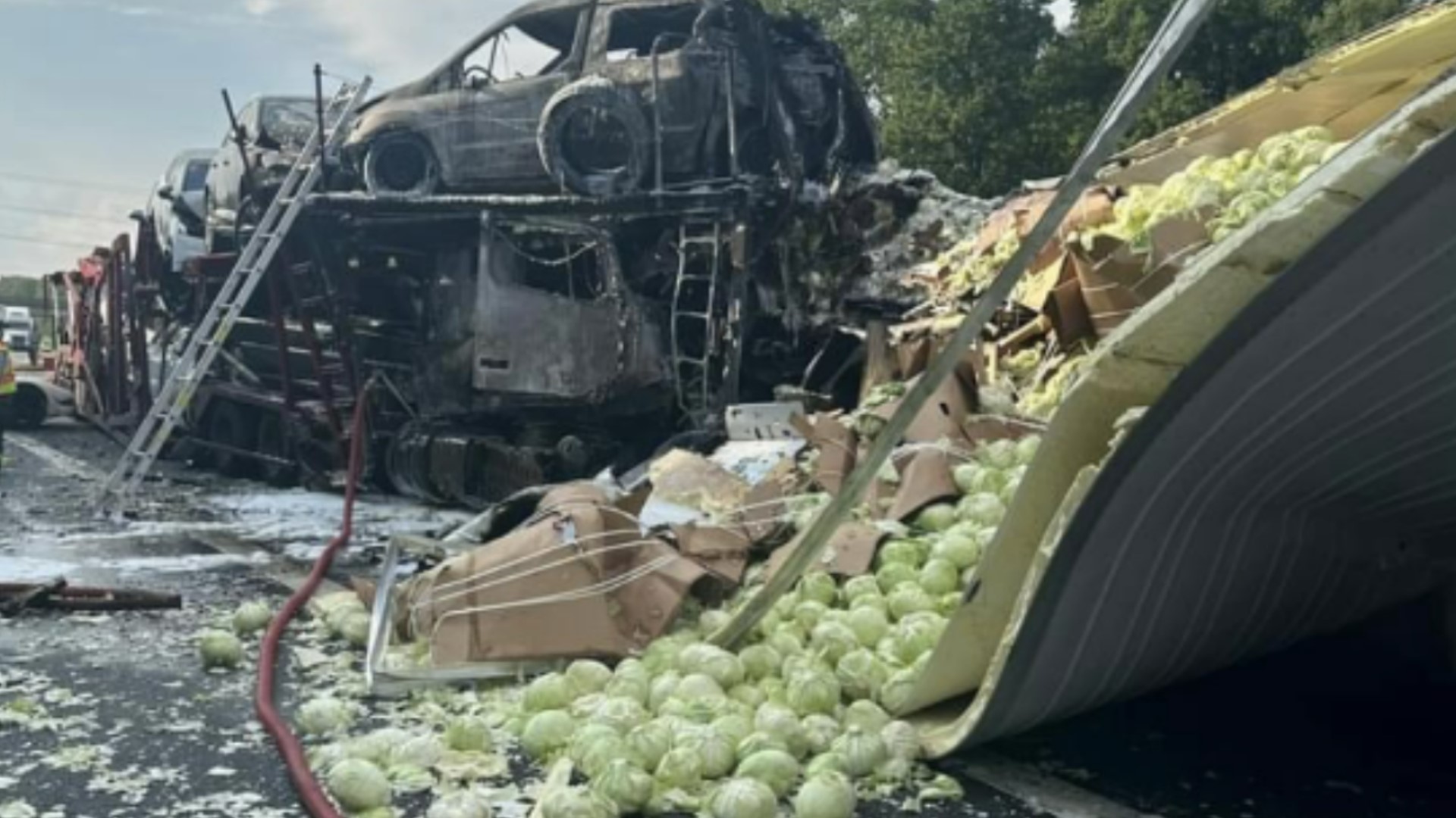 Loads of produce scattered after crash forces lane closure | wfmynews2.com