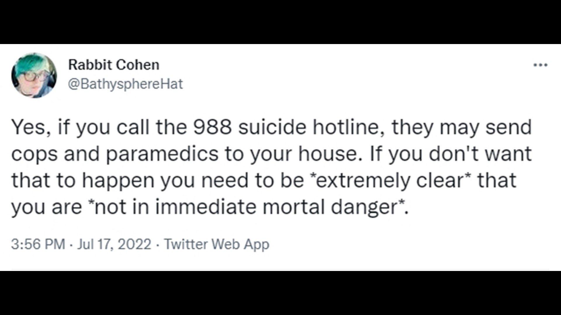 Yes, if you call 988 police may be dispatched to your house | wfmynews2.com