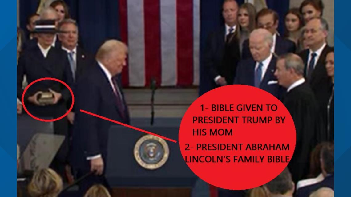 President Trump takes Oath of Office with his hand on two Bibles ...