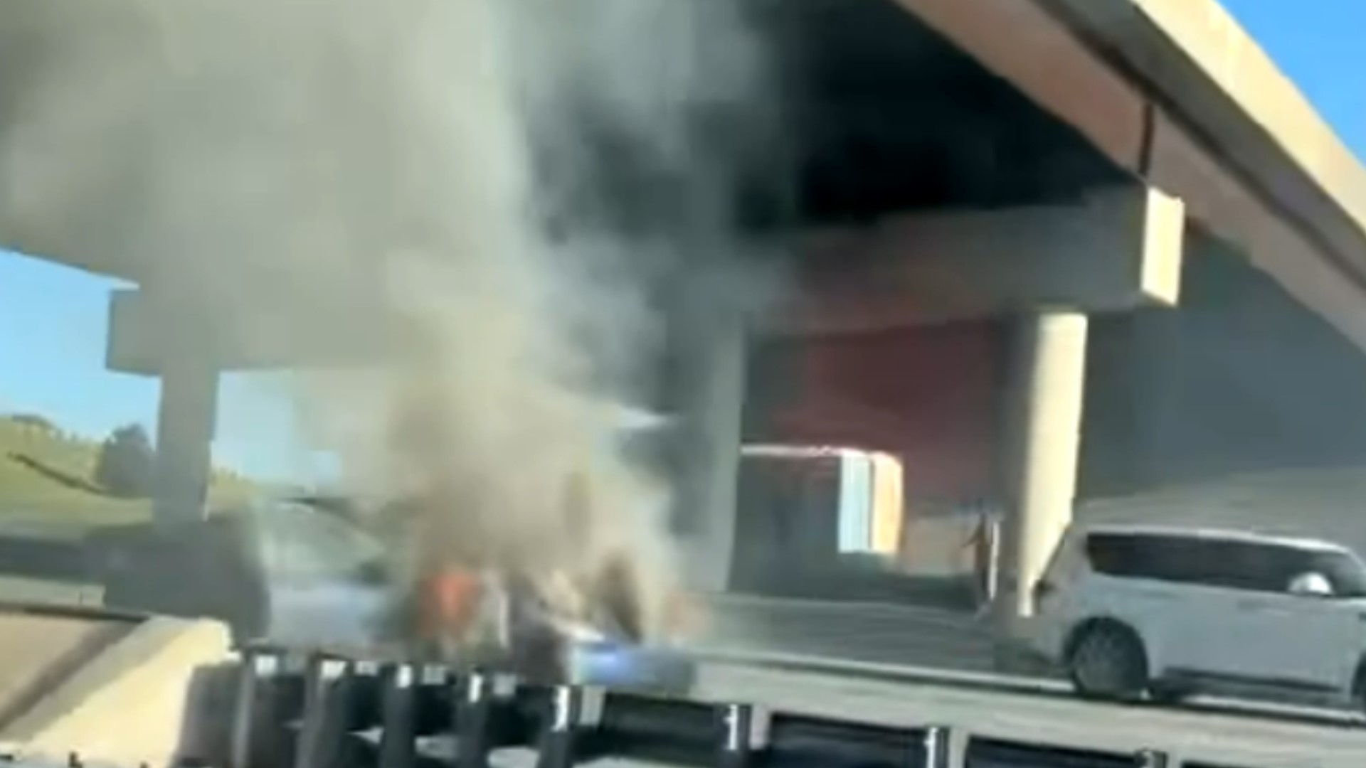 Car in flames on I-85 highway in Guilford County | wfmynews2.com