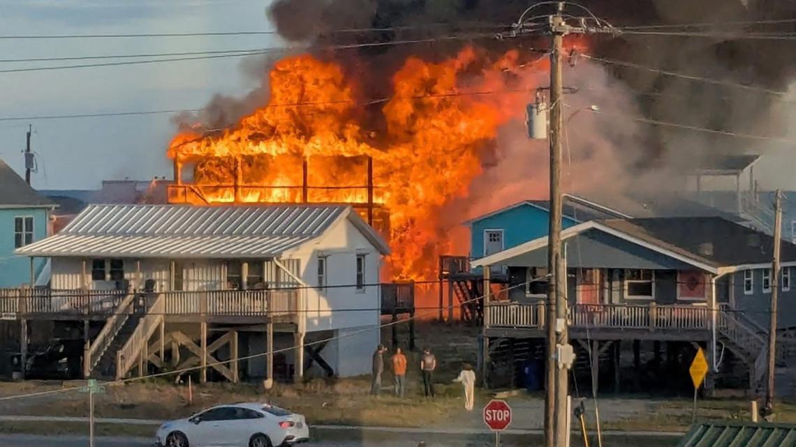 Massive Surf City fire burns three homes, sends thick smoke over ...
