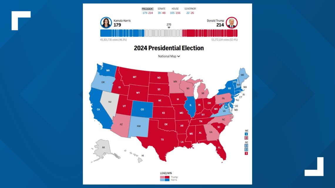 Live Electoral College Map: Trump, Harris in heated race to 270 ...