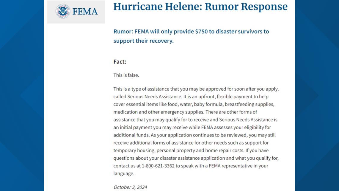 FEMA's $750 payment is for immediate needs. More money to follow ...