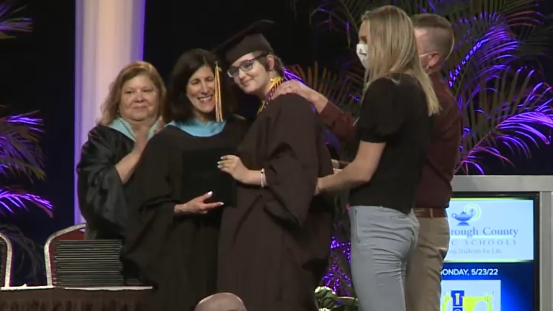 Lennard HS senior walks across stage after suffering stroke | wfmynews2.com